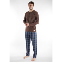 Tom Tailor Herren Schlafanzug "Rhodos", Gr. 98, braun, Single Jersey, Obermaterial: 92% Baumwolle, 8% Polyester, Homewear-Sets, karierte Hose, lange