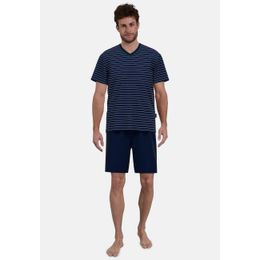 G&ouml;tzburg G&Ouml;TZBURG Herren Shorty "Bray", Gr. 50, blau, Obermaterial: 60% Baumwolle, 40% Polyester, gestreift, unifarben, Homewear-Sets, Kurzarm, V-Ausschnitt,