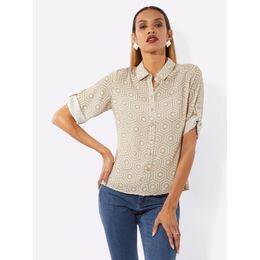 CR&Eacute;ATION L CREATION L Damen Schlupfbluseecru, sand, gemustert, Gr. 46, gemustert, 100% Polyester, Blusen