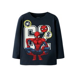 name it Jungen T-Shirt "NMMDEEP SPIDER LS NREG TOP BOX NOOS MAR", blau, Gr. 92, bedruckt, unifarben, Jersey, Obermaterial: 95% Baumwolle, 5%