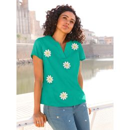 Damen Schlupfbluse, gr&uuml;n, Gr. 44, unifarben, 50% Baumwolle, 50% Polyester, Blusen