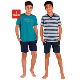 Le Jogger Jungen Pyjama, Gr. 182, bunt, Jersey, Obermaterial: 100% Baumwolle, bedruckt, gestreift, Basic, Homewear-Sets, mit unterschiedlichen Shirts