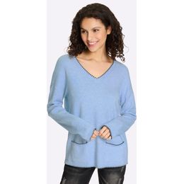 Heine Damen Strickpullover "Pullover"eisblau, meliert, Gr. 34, meliert, unifarben, 50% Viskose, 28% Polyester, 22% Polyamid, Pullover