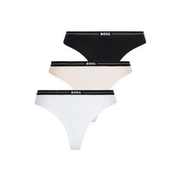 BOSS Damen String "3P THONG", Gr. XS, bunt, Jersey, Obermaterial: 90% Baumwolle, 10% Elasthan, unifarben, Unterhosen, mit BOSS Logobund
