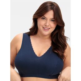 sheego Damen B&uuml;gelloser BH, Gr. 115, blau, 95% Baumwolle, 5% Elasthan, BHs