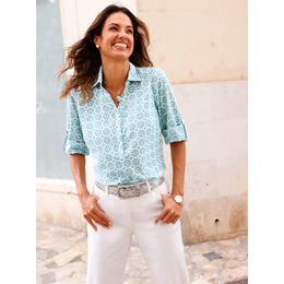 Druckbluse Inspirationen, Damen, Gr. 36, wei&szlig;, pistazie, bedruckt, 100% Baumwolle, bedruckt, gebl&uuml;mt, gemustert, mehrfarbig, V-Ausschnitt, Blusen Druckbluse
