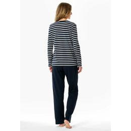 Schiesser Damen Schlafanzug "Casual Essentials", Gr. 48, blau, Single Jersey, Obermaterial: 100% Baumwolle, gestreift, unifarben, Homewear-Sets,
