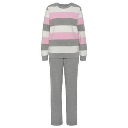 Vivance Dreams Damen Pyjama, Gr. 36, grau, Frottee, Obermaterial: 80% Baumwolle, 20% Polyester. Unterteil: 70% Baumwolle, 30% Polyester, gestreift,