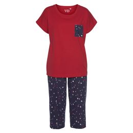 Vivance Dreams Damen Capri-Pyjama, Gr. 36, rot, Single Jersey, Obermaterial: 100% Baumwolle, Basic, Homewear-Sets, mit niedlichem Herzen-Sterne-Druck