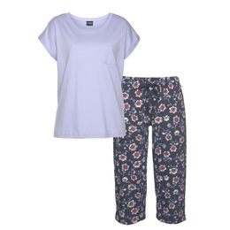 Vivance Dreams Damen Capri-Pyjama, Gr. 32, blau, Single Jersey, Obermaterial: 100% Baumwolle, gebl&uuml;mt, gemustert, Homewear-Sets, mit gemusterter