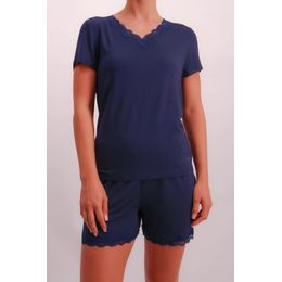 JOOP! JOOP Damen Shorty "Set", Gr. 42dunkelblau, Jersey, Obermaterial: 95% Modal, 5% Elasthan, unifarben, Homewear-Sets, mit Spitzendetails, V-Ausschnitt,