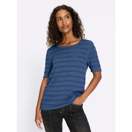 Heine Damen Ajourpullover "Ajour-Pullover"jeansblau, Gr. 38, unifarben, 100% Baumwolle, Pullover