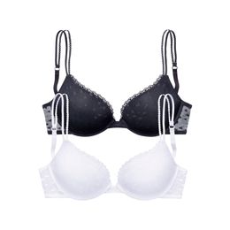 Damen Push-up-BH, PETITE FLEUR BY LASCANA, Gr. 75, schwarz-wei&szlig;, Mesh, Obermaterial: 80% Polyamid, 20% Elasthan, BHs, aus s&uuml;&szlig;em Herzchen-Mesh mit