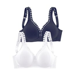 Petite Fleur Damen Soft-BH, Gr. 100, blau, Jersey, Obermaterial: 80% Baumwolle, 15% Viskose, 5% Elasthan, BHs, ohne B&uuml;gel, mit dekorativer Zierkante