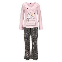 PEANUTS Damen Pyjama, Gr. 36, rosa, Single Jersey, Obermaterial: 100% Baumwolle, Homewear-Sets, in langer Form im niedlichen Snoopy-Design