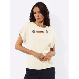 CR&Eacute;ATION L Kurzarmpullover CREATION L "Pullover", Damen, Gr. 44, champagner, 50% Viskose, 25% Polyester, 25% Polyamid, unifarben, Pullover