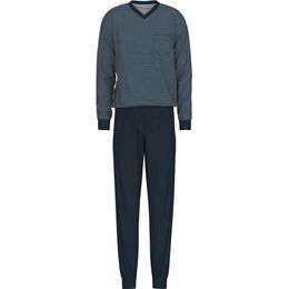 Calida Herren Schlafanzug "Relax Streamline", Gr. M, blau, Interlock, Obermaterial: 100% Baumwolle, unifarben, Homewear-Sets, mit V-Neck und B&uuml;ndchen