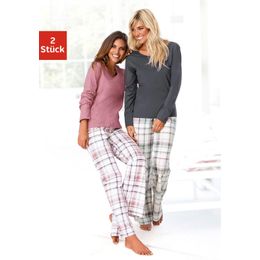 Arizona Damen Schlafanzug, Gr. 32, lila, Single Jersey, Obermaterial: 100% Baumwolle, kariert, unifarben, Basic, Homewear-Sets, mit Hose im Karodesign