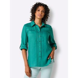 Damen Hemdbluse, gr&uuml;n, Gr. 42, CREATION L PREMIUM, unifarben, 100% Leinen, Blusen