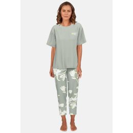 Tom Tailor Damen Capri-Pyjama "Kenmare", Gr. 40, gr&uuml;n, Single Jersey, Obermaterial: 95% Viskose, 5% Elasthan, Homewear-Sets, mit Muster, Kurzarm,