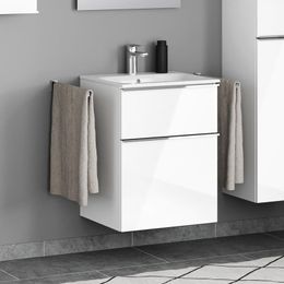 Geberit Renova Plan Slim Waschtisch, evineo ineo4 Unterschrank B: 55 cm, 2 Ausz&uuml;ge, mit Griff,, 122255600+BE0224WH,