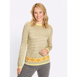 Strickpullover Classic Basics "Langarm-Pullover", Damen, Gr. 38, zitrone, ocker, gemustert, 100% Polyacryl, gemustert, gestreift, mehrfarbig, Pullover Strickpullover