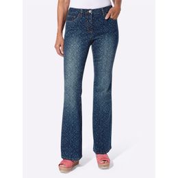 Inspirationen Damen 5-Pocket-Jeansblau, stone, washed, bedruckt, Gr. 42, unifarben, 95% Baumwolle, 3% Polyester, 2% Elasthan, Jeans