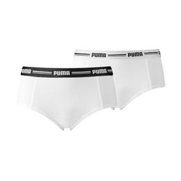Puma Damen Panty "Puma WOMEN MINI SHORT 2P PACK", Gr. L, wei&szlig;, Obermaterial: 57% Baumwolle, 38% Modal, 5% Elasthan, Unterhosen, mit markantem