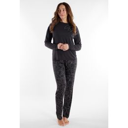 Tom Tailor Damen Schlafanzug "Xanthi", Gr. 42, grau, Single Jersey, Obermaterial: 95% Viskose, 5% Elasthan, Homewear-Sets, mit langen &Auml;rmeln,