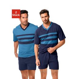 Le Jogger Herren Pyjama, Gr. 52, blau, Jersey, Obermaterial: 100% Baumwolle, unifarben mit Farbeins&auml;tzen, Basic, Homewear-Sets, Schlafanzug mit