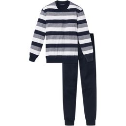Schiesser Herren Pyjama "Dark Sapphire", Gr. 48, blau, Single Jersey, Obermaterial: 100% Baumwolle, gestreift, unifarben, Homewear-Sets, mit