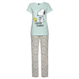 PEANUTS Damen Pyjama, Gr. 32, grau, Single Jersey, Obermaterial: 100% Baumwolle, bedruckt, gemustert, Basic, Homewear-Sets, mit Snoopy und Woodstock