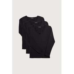 YSABEL MORA Damen Langarmshirt "BASIC COLLECTION COTTON WITH LACE", Gr. L, schwarz, Single Jersey, Obermaterial: 95% Baumwolle, 5% Elasthan,