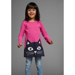 Kidsworld M&auml;dchen Langarmshirt "f&uuml;r kleine M&auml;dchen", blau, Gr. 140, bedruckt, gestreift, Single Jersey, Obermaterial: 100% Baumwolle, Shirts,