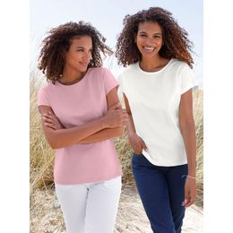 Rundhalsshirt Casual Looks "2er-Pack Shirts", Damen, Gr. 36, ros&eacute;, ecru, 100% Baumwolle, unifarben, Rundhals, Shirts Rundhalsshirt