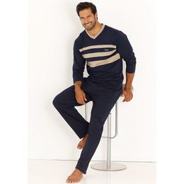 Le Jogger Herren Pyjama, Gr. 44, bunt, Jersey, Obermaterial: 100% Baumwolle, unifarben mit Farbeins&auml;tzen, Basic, Homewear-Sets, Schlafanzug mit
