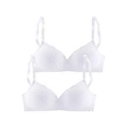 Damen Soft-BH, PETITE FLEUR BY LASCANA, Gr. 75, wei&szlig;, Jersey, Obermaterial: 70% Baumwolle, 20% Elasthan, 10% Polyester, BHs, ohne B&uuml;gel, mit h&uuml;bscher