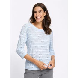3/4-Arm-Shirt Inspirationen "3/4-Arm-Shirt", Damen, Gr. 38, ecru, hellblau, gemustert, 70% Polyester, 25% Viskose, 5% Elasthan, gemustert, gestreift, mehrfarbig, Rundhals, Shirts 3/4-Arm-Shirt