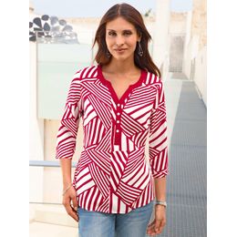 Schlupfbluse Inspirationen, Damen, Gr. 36, rot, wei&szlig;, bedruckt, 100% Viskose, gemustert, mehrfarbig, Rundhals, Blusen Schlupfbluse