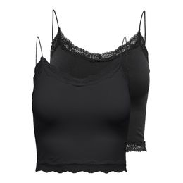 Only Damen Tr&auml;gertop "ONLVICKY LACE SEAML 2-PACK CROPPED TOP", schwarz, Gr. XS, unifarben, Jersey, Obermaterial: 92% Polyamid, 8% Elasthan, Tops