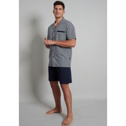 G&ouml;tzburg G&Ouml;TZBURG Herren Shorty "Brooklyn", Gr. 50, blau, Single Jersey, Obermaterial: 100% Baumwolle, bedruckt, Homewear-Sets, Kurzarm, V-Ausschnitt, mit