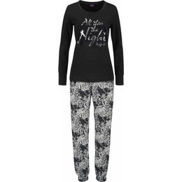 Buffalo Damen Pyjama, Gr. 32, schwarz, Single Jersey, Obermaterial: 100% Baumwolle, unifarben, Homewear-Sets, gemusterte Hose mit Eingrifftaschen
