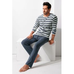 H.I.S. H.I.S Herren Pyjama, Gr. 48, blau, Jersey, Obermaterial: 60% Baumwolle, 40% Polyester, gestreift, Basic, Homewear-Sets, Schlafanzug mit garngef&auml;rbten