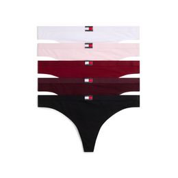 Damen Tanga "5 PACK FLAG THONG", Tommy Hilfiger Underwear, Gr. L, wei&szlig;, Jersey, Obermaterial: 95% Baumwolle, 5% Elasthan, Unterhosen, mit Logo