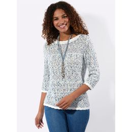 Inspirationen Damen 3/4 Arm-Pullover "Ajour-Pullover"ecru, rauchblau, gemustert, Gr. 40, gemustert, mehrfarbig, 60% Baumwolle, 40% Polyacryl, Pullover
