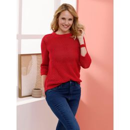 Classic Basics Damen Ajourpullover "Ajour-Pullover", rot, Gr. 38, unifarben, 100% Polyacryl, Pullover