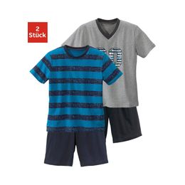 Jungen Pyjama, AUTHENTIC LE JOGGER, Gr. 110, blau, Jersey, Obermaterial: 100% Baumwolle, bedruckt, gestreift, Basic, Homewear-Sets, mit l&auml;ssigem