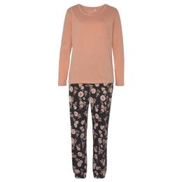 Vivance Dreams Damen Pyjama, Gr. 32, schwarz, Obermaterial: 100% Baumwolle, Basic, Homewear-Sets, mit sch&ouml;nem Naturprint