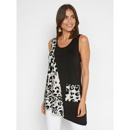 Shirttop Inspirationen, Damen, Gr. 38, schwarz, ecru, gemustert, 95% Viskose, 5% Elasthan, gemustert, unifarben, Rundhals, Tops Shirttop