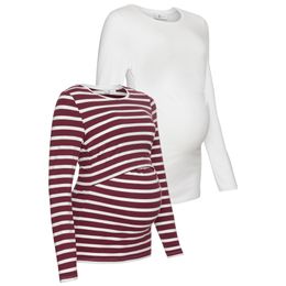 Neun Monate Damen Umstandsshirt "2er Pack Shirts f&uuml;r Schwangerschaft und Stillzeit", rot, Basic, Gr. 44, geringelt, unifarben, Jersey, Obermaterial: